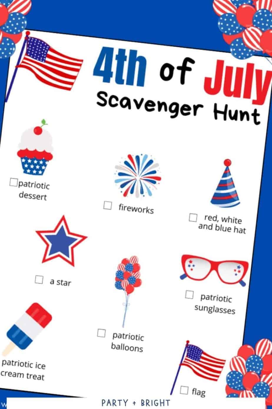 Free 4th of July Scavenger Hunt Printable Game for Kids – Party + Bright